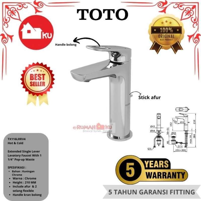 Jual Kran Wastafel Toto Tx116lrrv4 Extended Single Lever Lavatory ...