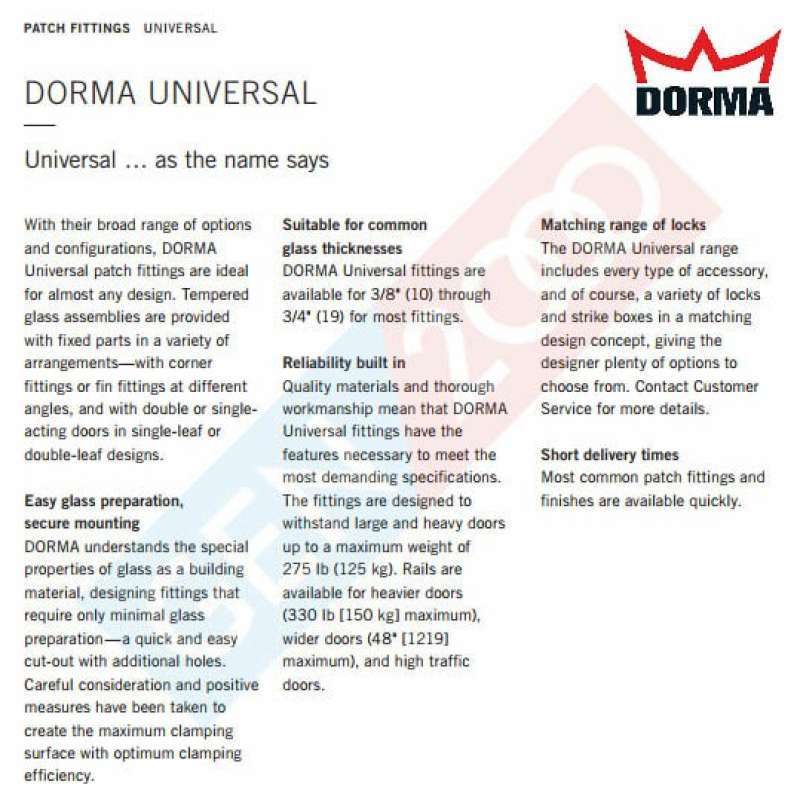 Promo Dorma Universal Patch Fitting Pintu Kaca Pt 30 Overpanel Glass ...