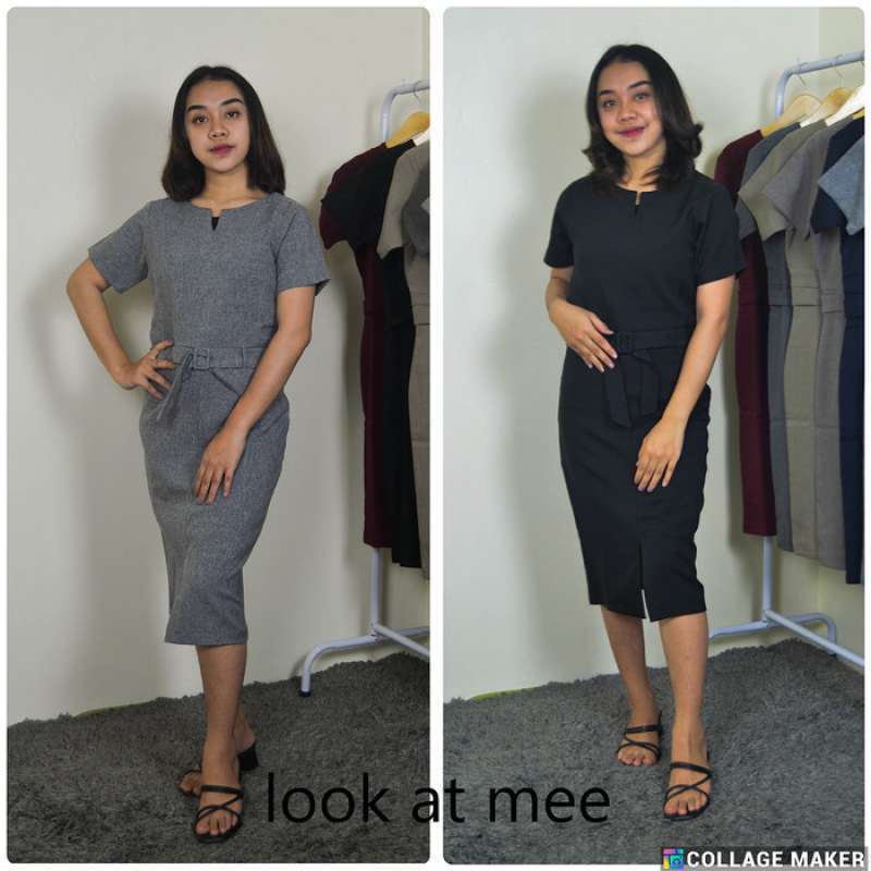Promo Dress Kerja Wanita Kantor Formal High Quality K01 - Abu Tua, M ...