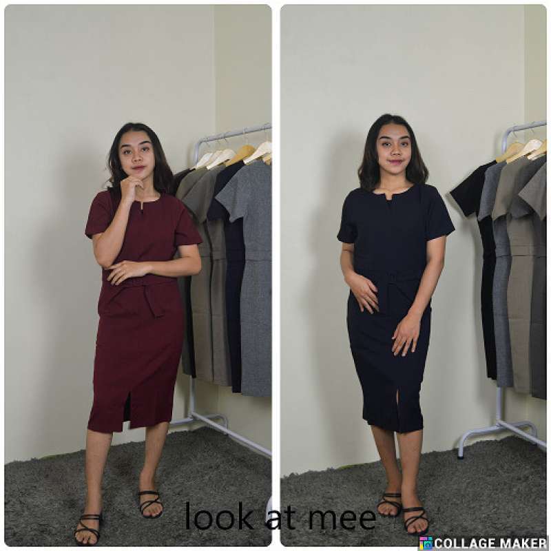 Promo Dress Kerja Wanita Kantor Formal High Quality K01 - Abu Tua, M ...
