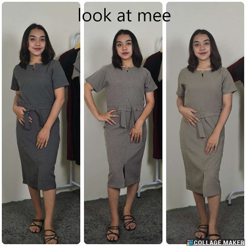 Promo Dress Kerja Wanita Kantor Formal High Quality K01 - Abu Tua, M ...