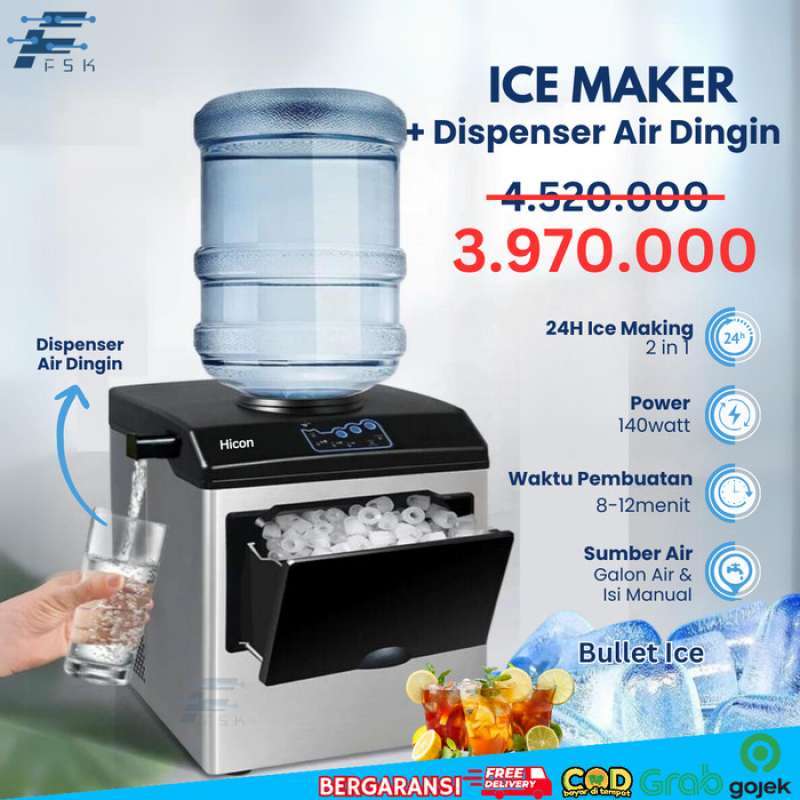 Promo Hicon 30kg/day Mesin Pembuat Es Batu+dispenser Air Dingin ...