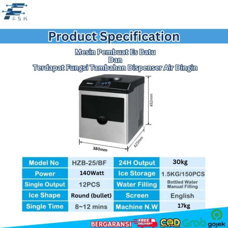 Promo Hicon 30kg/day Mesin Pembuat Es Batu+dispenser Air Dingin ...