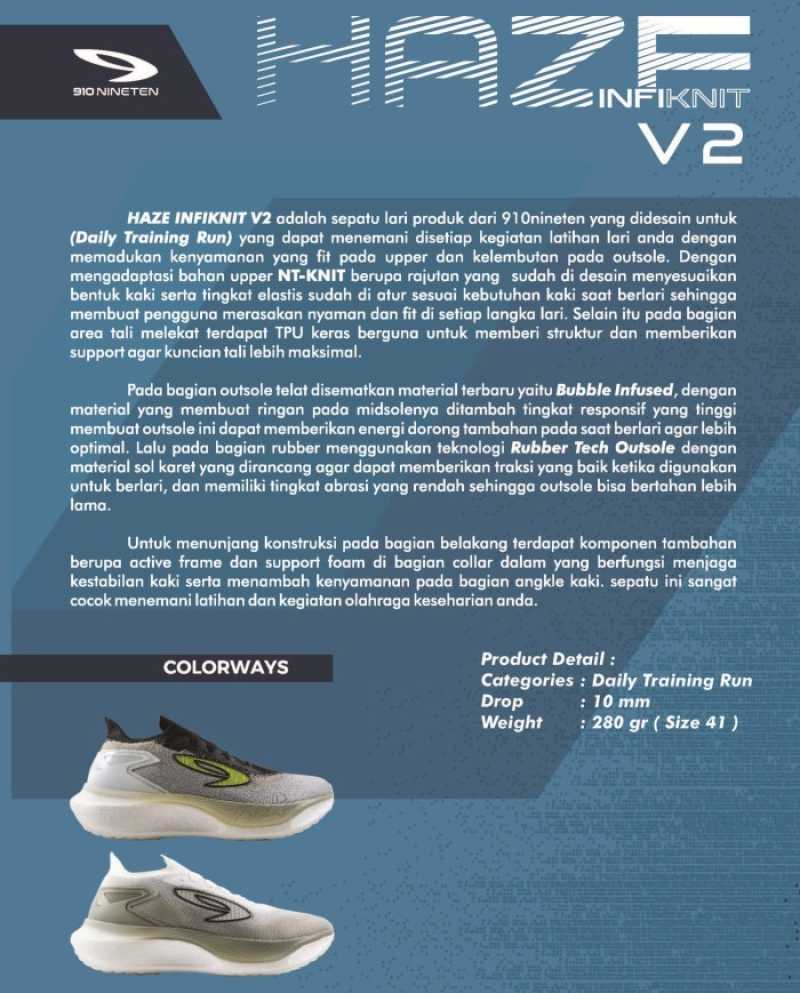 Promo 910 Nineten Sepatu Running Pria - Haze Infiknit V2 Putih Abu - 45 ...