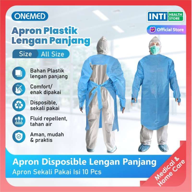 Jual Onemed Apron Plastik Lengan Panjang / Apron Sekali Pakai Isi 10 ...