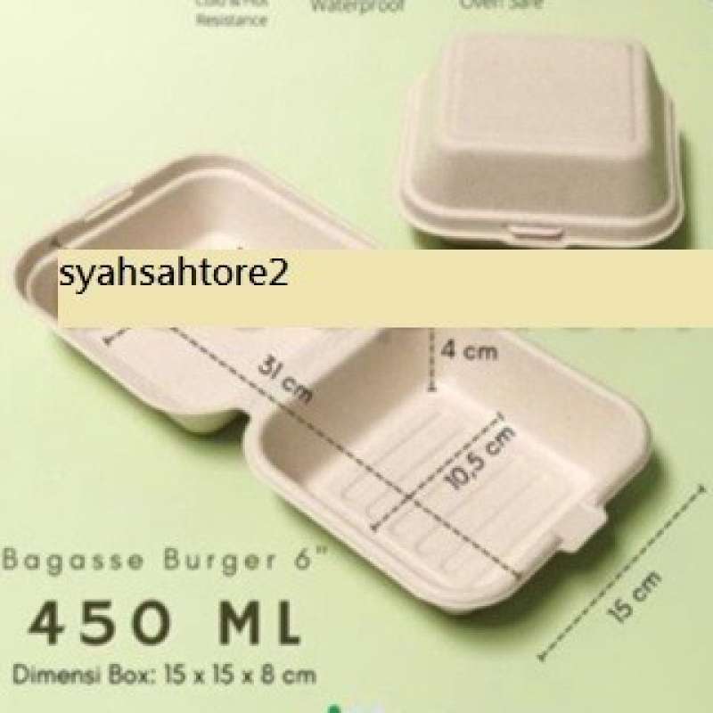 Jual Tempat Makan Kotak Bagasse Box 6 450ml Burger Box Natural Brown Food Di Seller Crown ...
