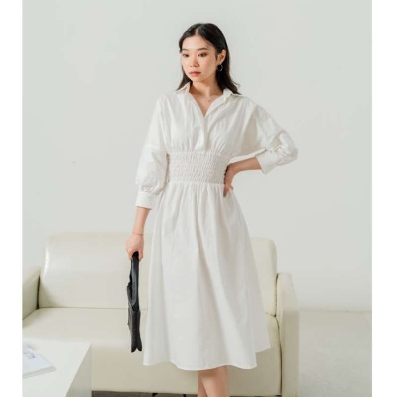 Jual Midi Dress Wanita Lengan Panjang Putih Ariel White Dress Kekinian - H Di Seller Mama Shop ...