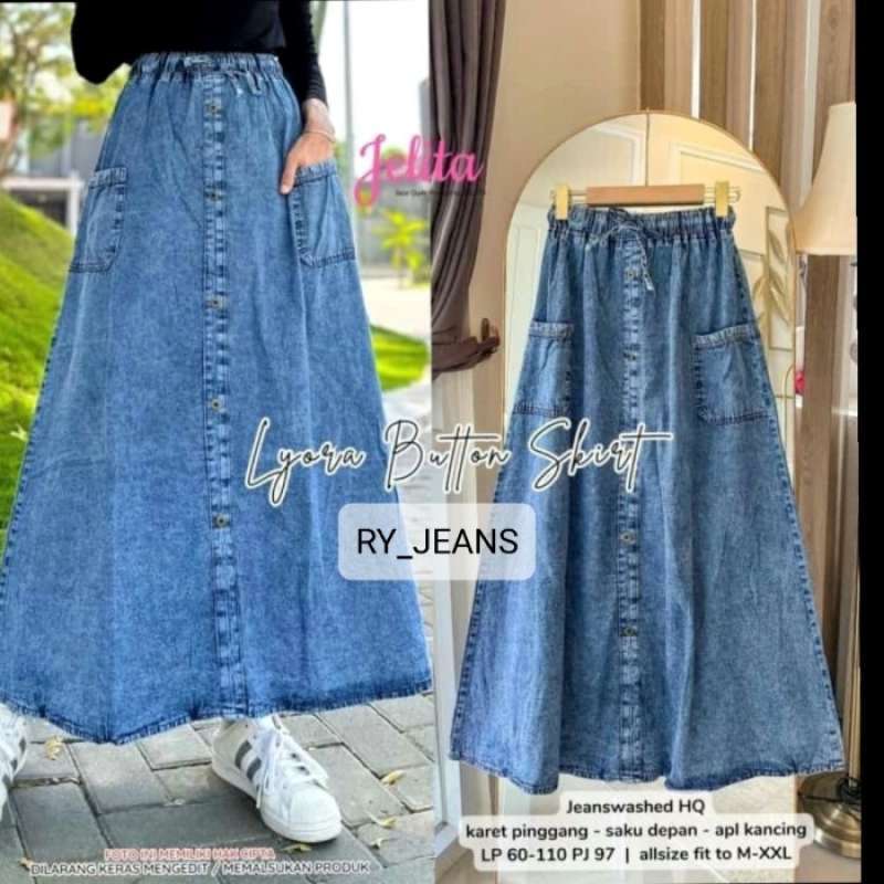 Jual Rok Jeans Kancing Wanita Rok Cargo Jeans Denim Hijab - Cargo ...