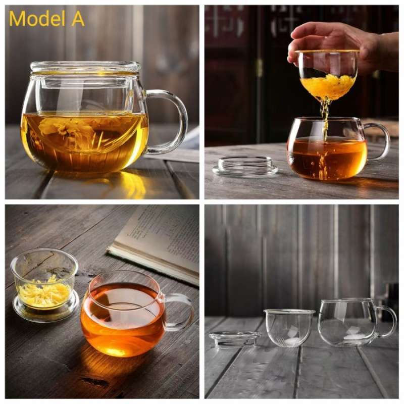Jual Glass Tea Infuser With Lid/gelas Kaca Dengan Saringan Dan Tutup ...