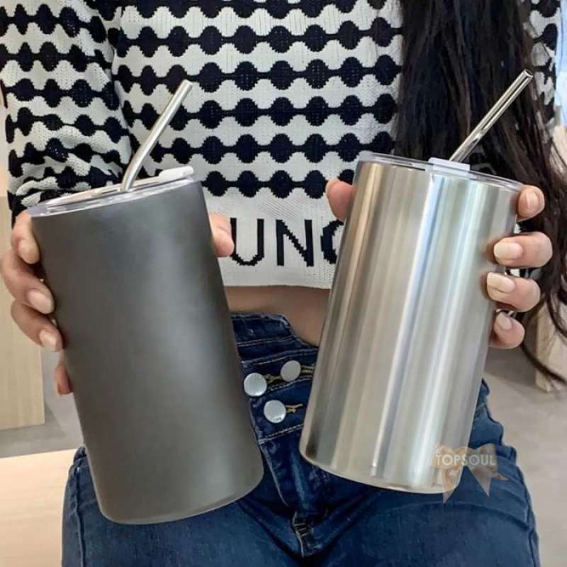 Jual Tumbler Good Morning Polos 600ml Botol Sedotan Stainless Ice ...