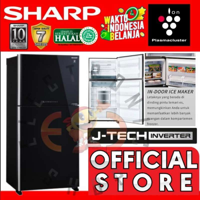 Promo Sharp Sj Ig763pg Bk Kulkas J-tech Inverter 570l Black Glass ...