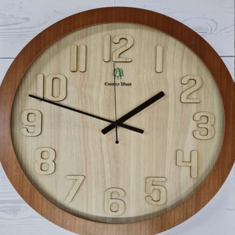 Promo Jam Dinding Kayu Modern Minimalis 42cm Country Wood Diskon 23% Di ...