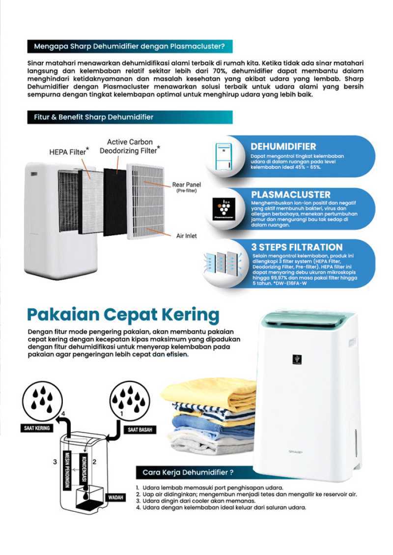 Jual Dehumidifier Sharp Dw-d20a-w / 50m2 - Ion Plasmacluster Di Seller Cbr Elektronik Batam ...