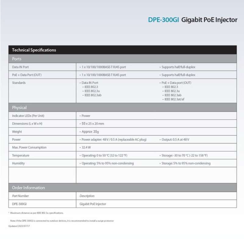 Promo D-link Dpe-300gi 1 Port Gigabit Poe Injector Diskon 41% Di Seller ...