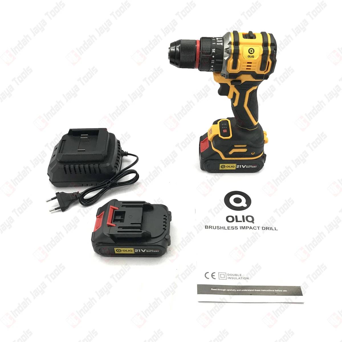 Jual Oliq Bor Cordless 21v Baterai Impact Drill Besi Kayu Brushless ...