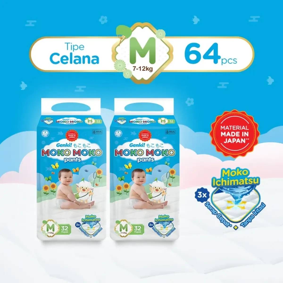 Jual Buy 1 Get 1 Free - Genki Moko Moko Jumbo Pants Popok Bayi M-32+2 ...