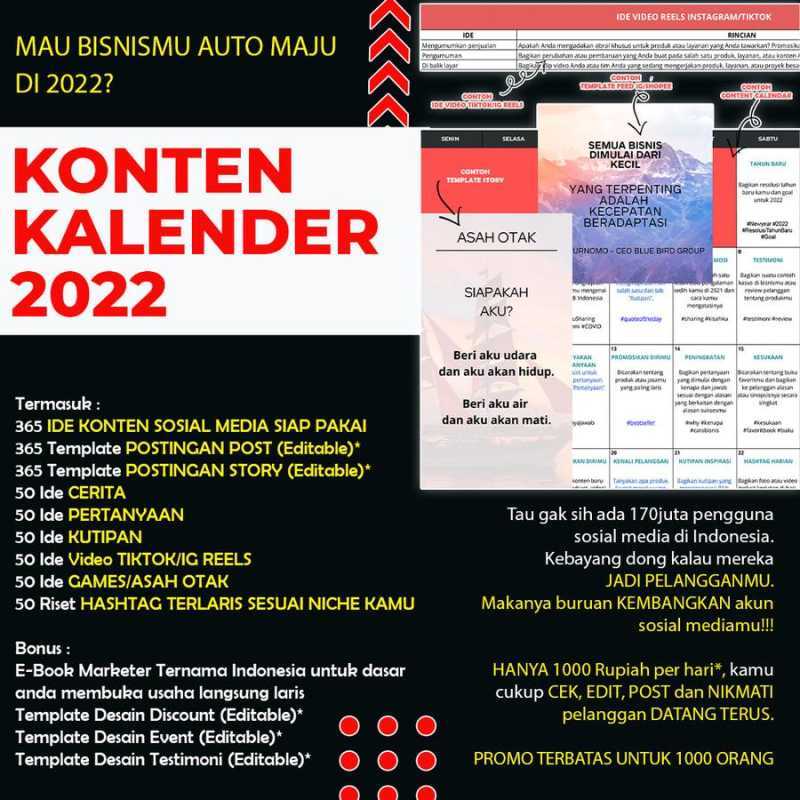 Jual Kalender Konten Sosial Media 2022 Gratis Template Desain Setiap ...