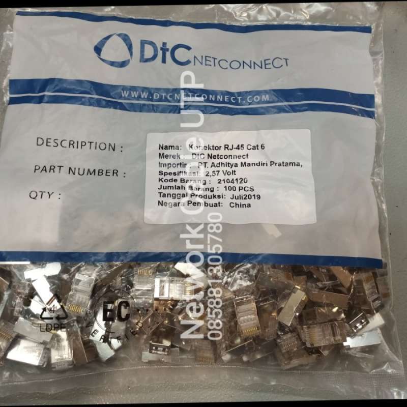 Promo Konector RJ45 Cat.6 Besi/plat DTC Diskon 23% di Seller Tikno ...