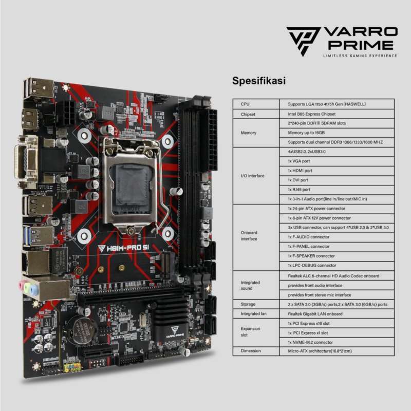 Jual Mainboard H81 Varro Pro Si Motherboard Gaming Socket Lga 1150 H81m Pro S1 Ddr3 Intel 1150 ...