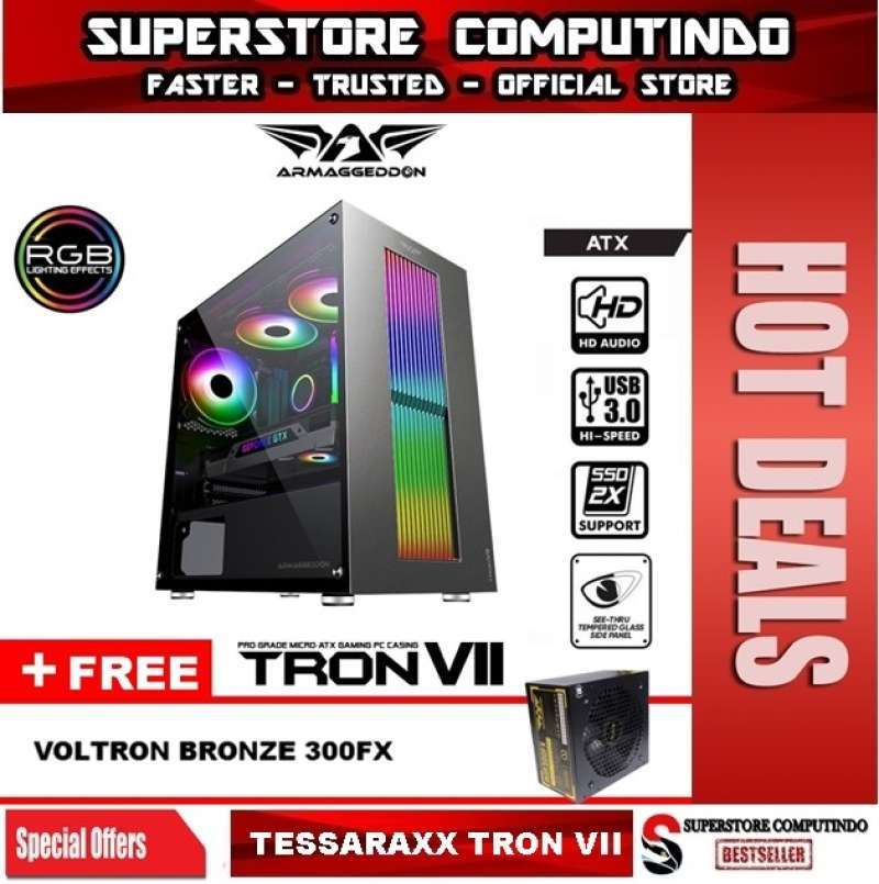 Promo Tron VII ATX Gaming PC Case with Tempered Glass Side Panel Diskon ...