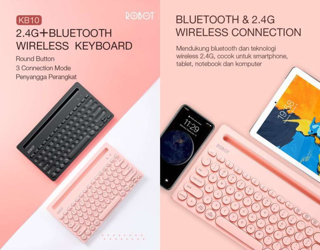 Jual Robot Wireless Keyboard Multi-device Connection 2.4ghz Bt5.0 Kb10 ...