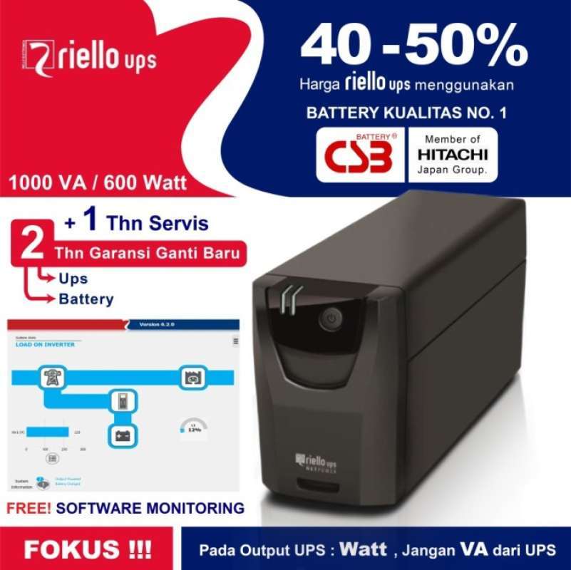 Promo UPS Riello Net Power 1000 VA / 600 Watt , 2 Thn Garansi Ganti ...