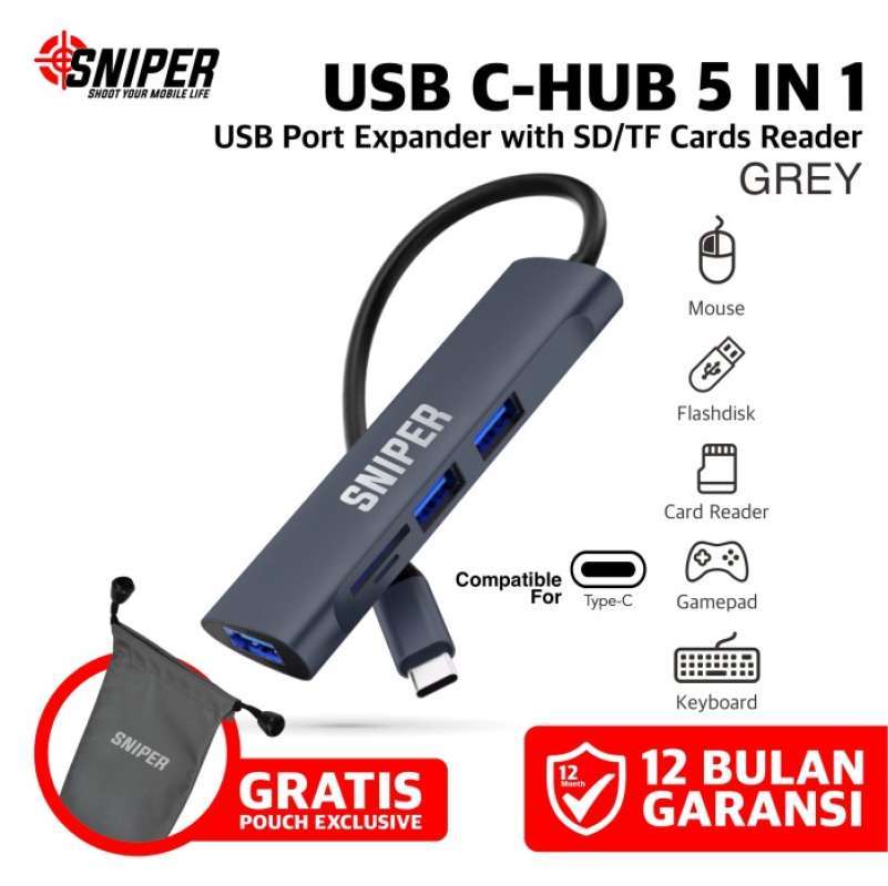 Promo SNIPER USB HUB TYPE C 5 IN 1 Multiport USB with Card Reader Diskon 50% di Seller TOKO MAS ...