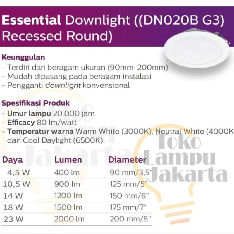 Jual Philips Led Downlight Dn020b G3 4,5w 10.5w 14w 18w 23w Recessed Di Seller Toko Lampu ...