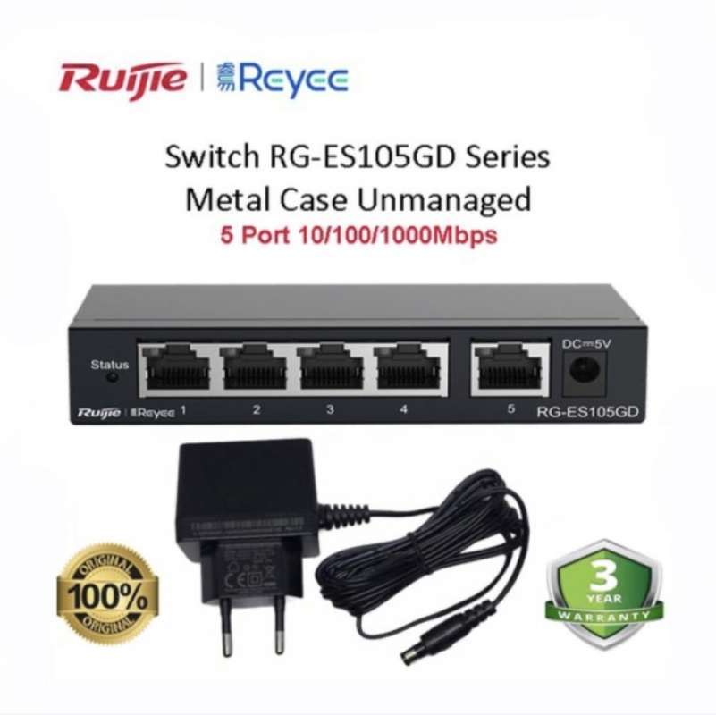 Promo Ruijie RG-ES105GD , 5 Port Gigabit Metal Case unmanaged Switch Diskon 23% di Seller Tikno ...