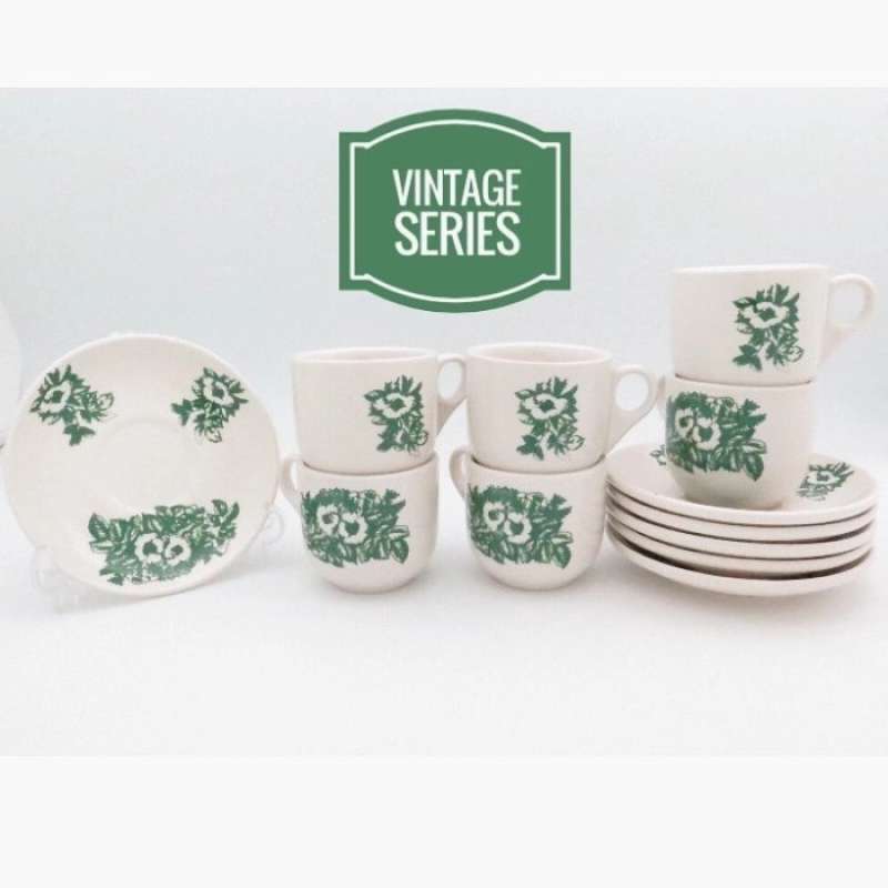 Promo cangkir kopi keramik ( 6 set ) / motif bunga Diskon 23% di Seller ...