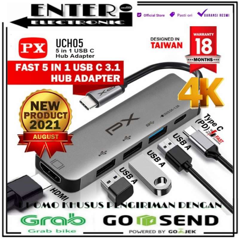 Promo PX UCH05 - CONVERTER HUB ADAPTER 5 IN 1 4K UHD USB TYPE C 3.1 USB ...