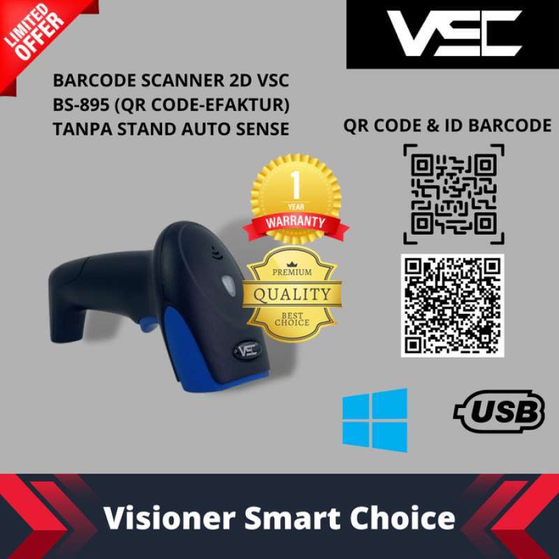 Jual Barcode Scanner 2d Vsc Bs-895 (qr Code-efaktur) Tanpa Stand Auto ...
