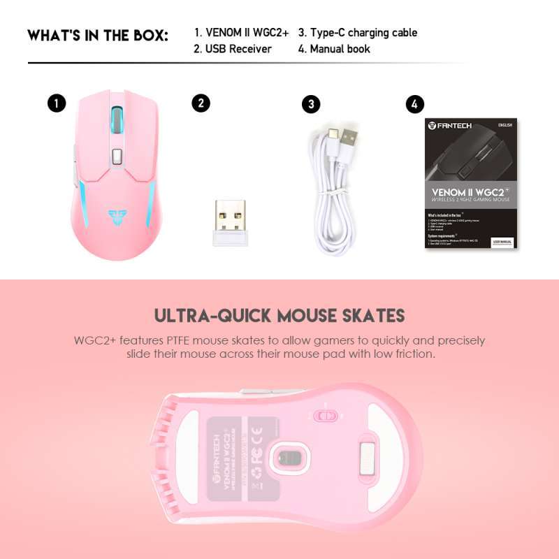 Promo Fantech Venom Ii Wgc2 Pink Wireless Mouse Gaming Diskon 37% Di ...