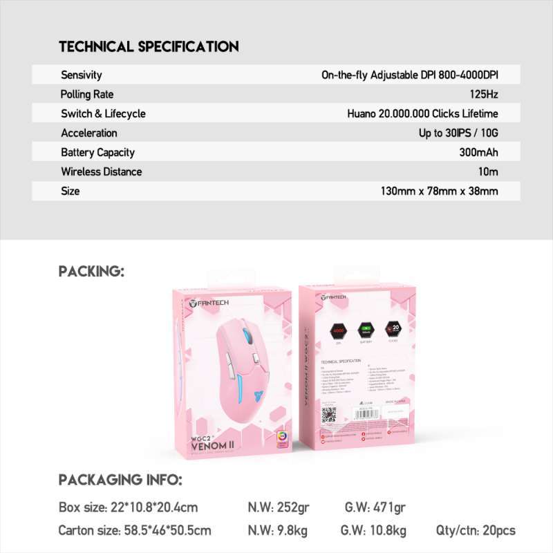 Promo Fantech Venom Ii Wgc2 Pink Wireless Mouse Gaming Diskon 37% Di ...