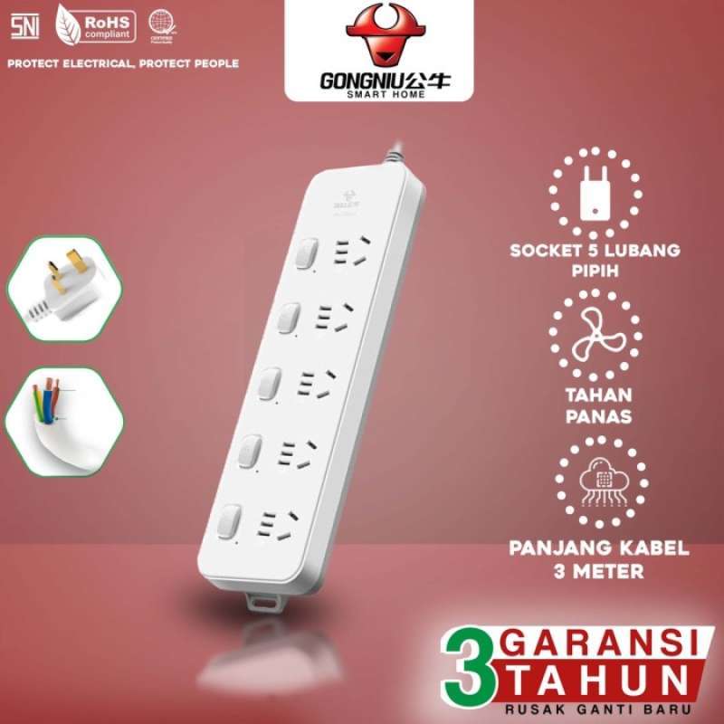 Promo Gongniu Stop Kontak Power Strip Universal 3M 3 Meter 5 Colokan ...