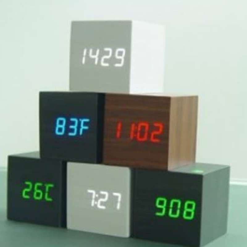 Promo Jam Meja Desktop Digital Clock Led Kayu Kotak Hitam Alarm Suhu ...