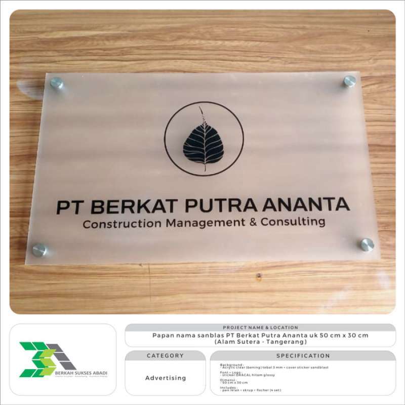Promo Papan nama sanblas uk 50 x 30 cm name sign backdrop akrilik murah ...