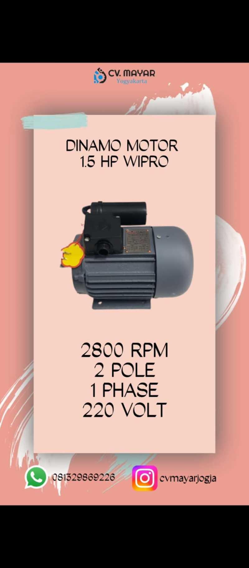 Jual Dinamo motor 1,5 hp 2 pole 1 phase wipro di Seller CV Mayar ...