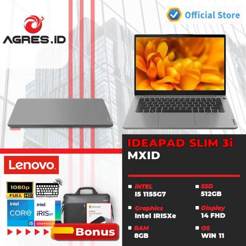 Jual LENOVO IDEAPAD SLIM 3I 14 MXID - I5 1155G7 8GB 512SSD IRISXE WIN11 OHS 14.0 FHD ARCTIC GREY ...
