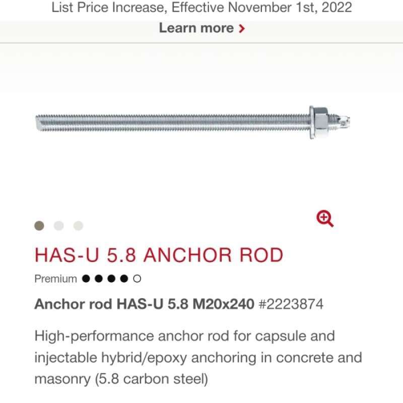 Jual Hilti Chemical Anchor Has U 5.8 M20 X 240mm #2223874 Chemical ...