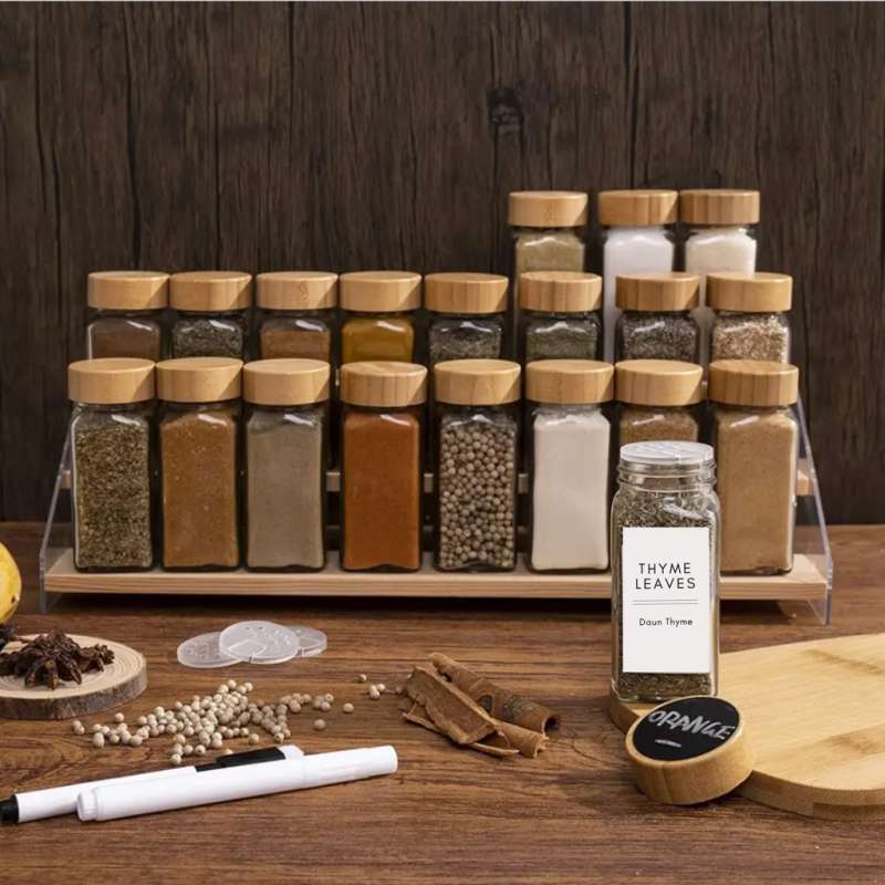 Promo Ose Spice Jar / Botol Wadah Tempat Bumbu Dapur Kaca Tutup Bambu ...
