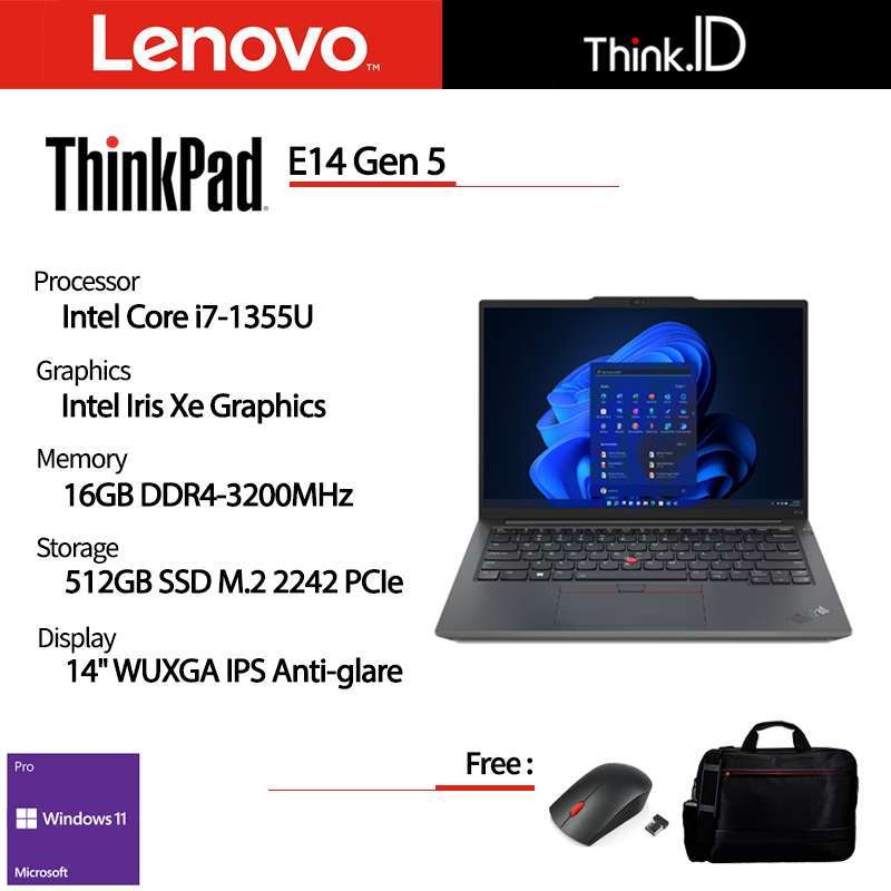 Jual Lenovo ThinkPad E14 G5 i7-1355U 16GB 512GB NVMe Iris Xe 14IPS ...