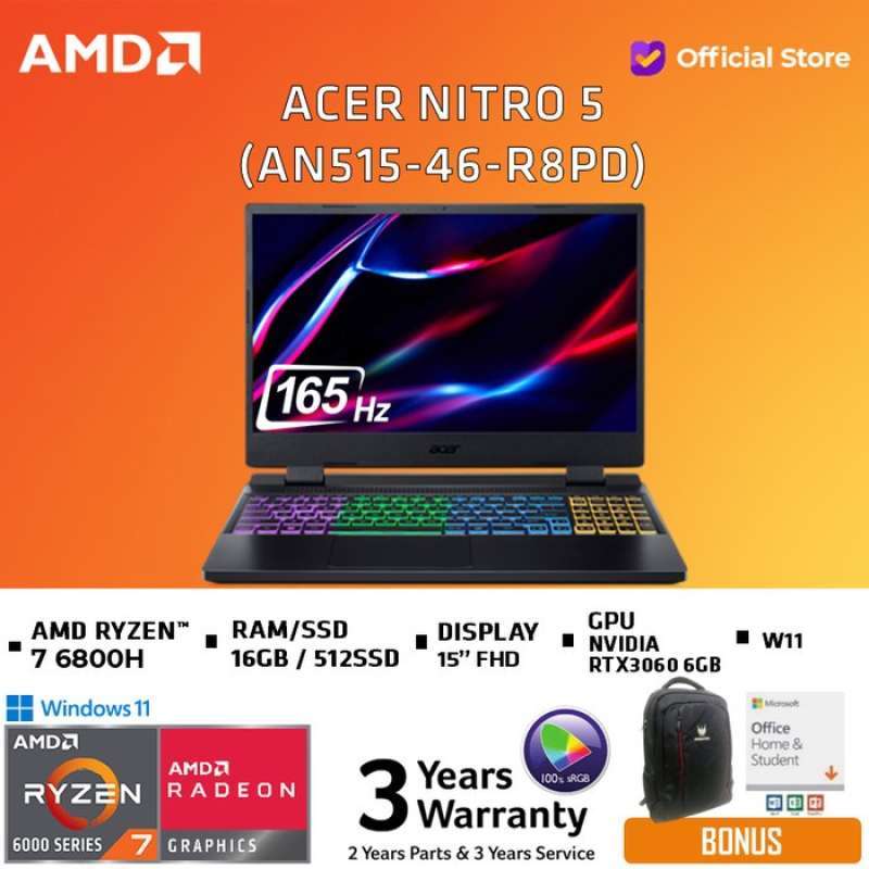 Jual ACER NITRO 5 AN515-46-R8PD 15.6 AMD R7-6800H 16GB 512GB di Seller ...