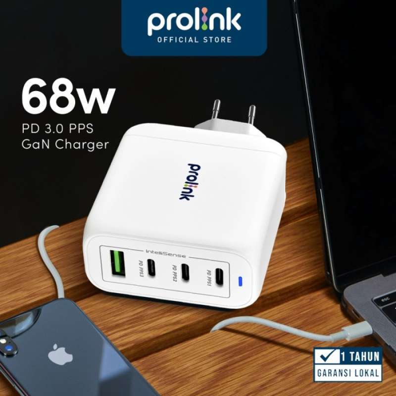 Promo Prolink 68W | 4 port | GaN PD Power Adaptor Travel Wall Kepala Charger Diskon 23% di ...