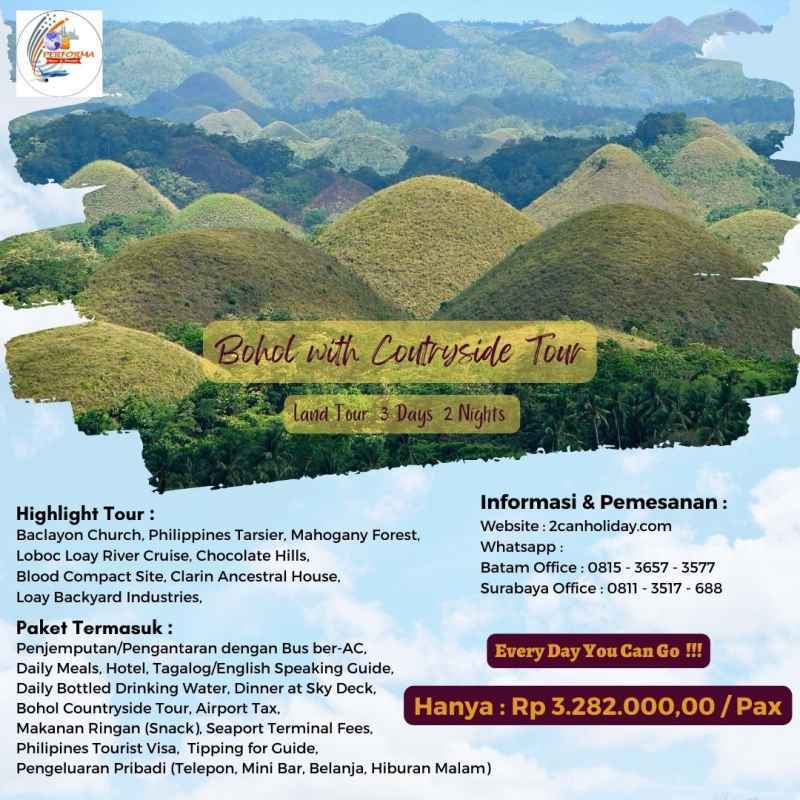 Jual Land Tour Philippines (06aph004u) 3d2n Bohol With Countryside Tour ...