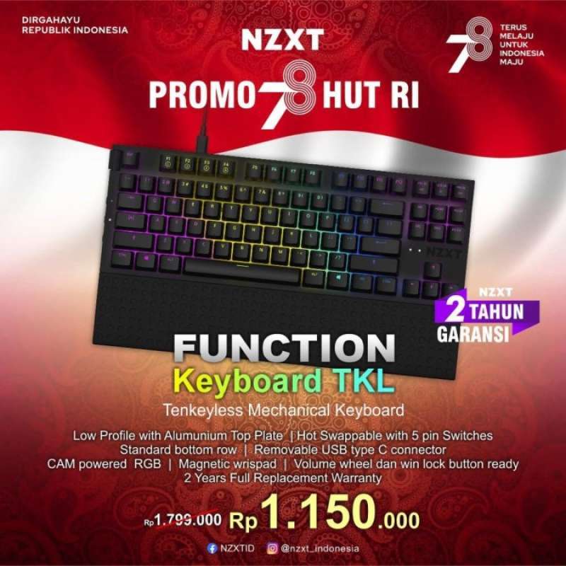 Promo Nzxt Function Tenkeyless (US English ANSI) TKL Mechanical ...