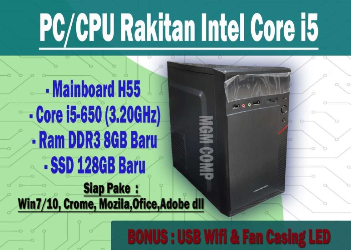 Promo PC Rakitan Core i5 Ram 8GB Ssd 128GB Bonus Fan Led dan Usb Wifi ...