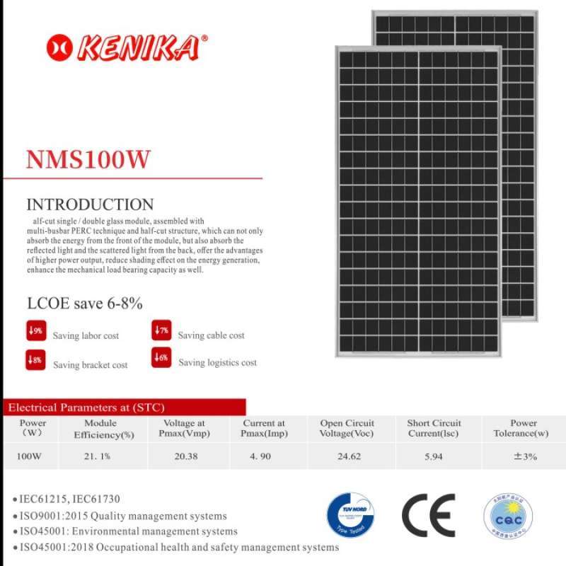 Promo KENIKA 100WP/20V MONO SOLAR PANEL SURYA [NMS-100W] monocrystalline Diskon 13% di Seller ...