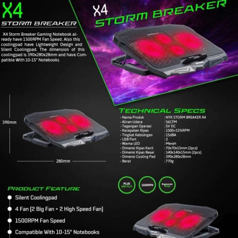 Promo NYK Nemesis X4 / X 4 STORM BREAKER Gaming Cooling Pad / Cooling Fan Diskon 23% di Seller ...