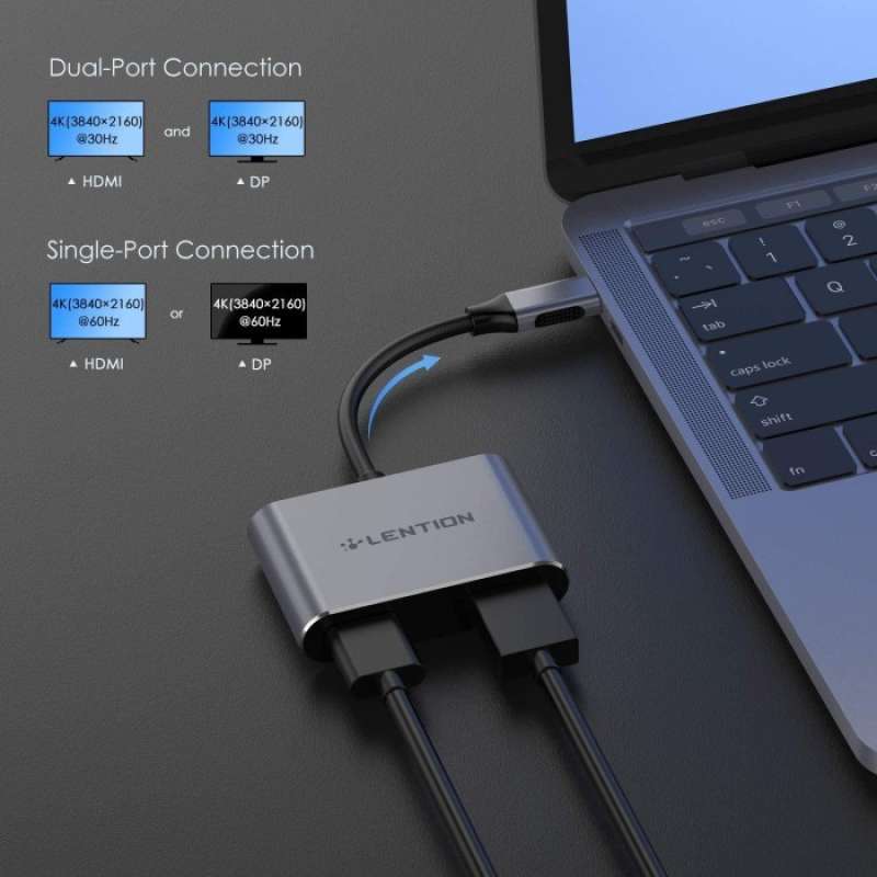 Promo Lention Usb C To Hdmi & Displayport Adapter,Macbook, Surface Book ...